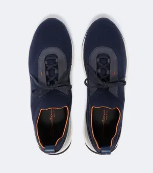 Santoni Leather-trimmed Knitted Sneakers