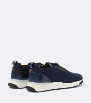 Santoni Leather-trimmed Knitted Sneakers