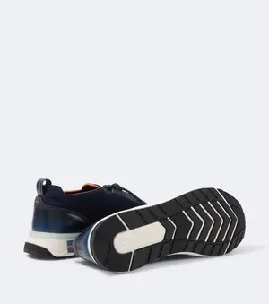 Santoni Leather-trimmed Knitted Sneakers