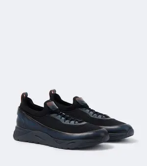 Santoni Leather-trimmed Knitted Sneakers - Blue