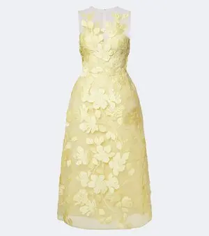 Monique Lhuillier Floral Tulle Midi Dress - Yellow