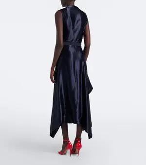 FERRAGAMO Draped Satin-trimmed Jersey Midi Dress