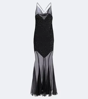 Rabanne Embellished Chiffon Maxi Dress - Black