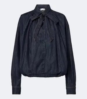 Dries Van Noten Denim Tie-neck Blouse - Blue