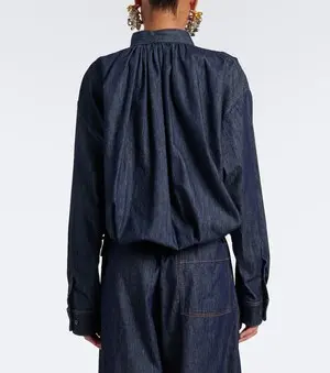 Dries Van Noten Denim Tie-neck Blouse