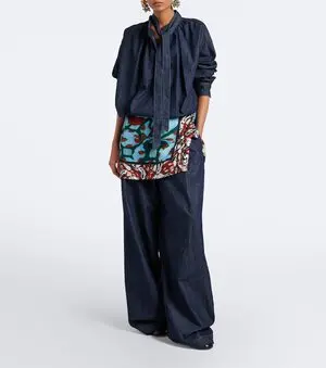 Dries Van Noten Denim Tie-neck Blouse