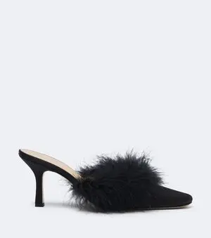 Mach & Mach Carolyn Feather-trimmed Satin Mules