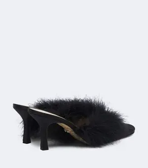 Mach & Mach Carolyn Feather-trimmed Satin Mules - Black