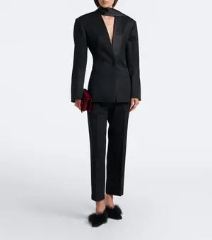 Mach & Mach Carolyn Feather-trimmed Satin Mules - Black