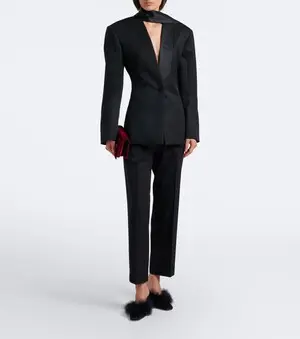 Mach & Mach Carolyn Feather-trimmed Satin Mules