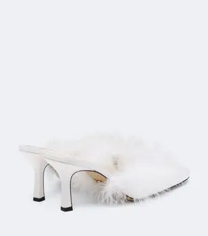 Mach & Mach Feather-trimmed Mules - White