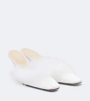 Mach & Mach Bridal Feather-trimmed Mules - White