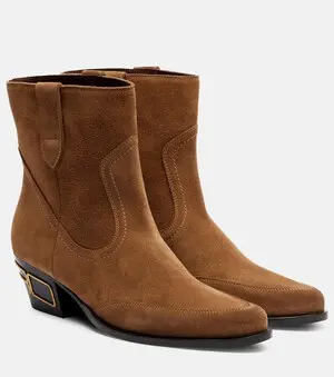 Etro Suede Pointed Toe Ankle Boots - Brown