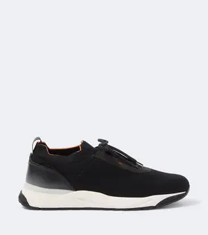 Santoni Leather-trimmed Knitted Sneakers