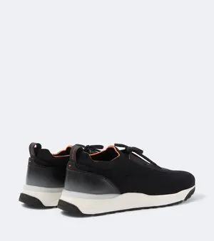 Santoni Leather-trimmed Knitted Sneakers