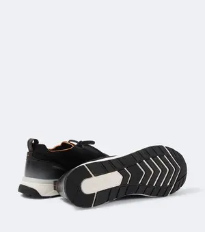 Santoni Leather-trimmed Knitted Sneakers