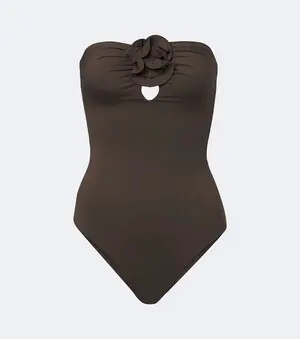 Magda Butrym Gathered Floral Appliqué Swimsuit - Brown