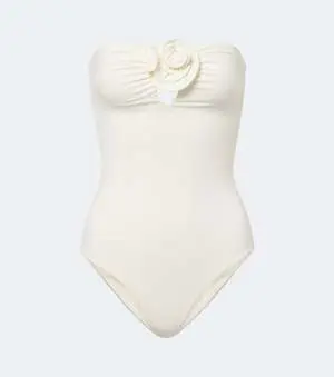 Magda Butrym Floral-appliqué Gathered Swimsuit - White