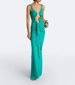 Christopher Esber Salacia Ruched Jersey Maxi Dress In Malachite - Green