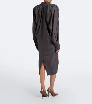 MUGLER Checked Draped Midi Dress