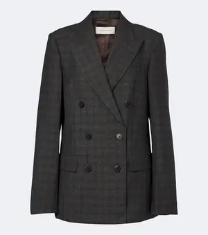 Dries Van Noten Checked Double-breasted Wool Blazer - Brown