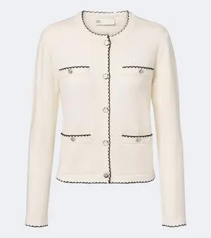 Tory Burch Tory Burch Kendra Scalloped Wool-Blend Cardigan White