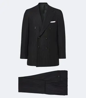Kiton Pinstriped Wool And Cashmere Suit - Black