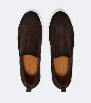 Santoni Suede Slip-on Sneakers - Brown
