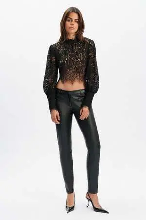 Bardot Georgia Lace Puff Sleeve Top - Black