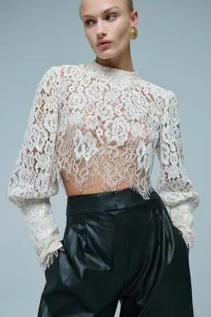 Bardot Georgia Long Sleeve Lace Top - Ivory