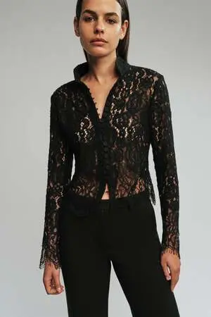 Bardot Remly Button Front Lace Top - Black