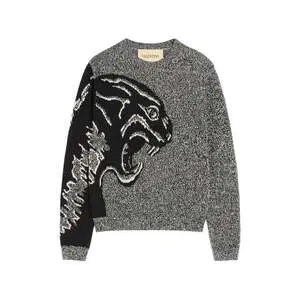 Valentino Garavani Panther Jacquard Crew Neck Sweater - Gray