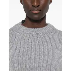 Malo Grey Cashmere Ribbed Knit Crew Neck Jumper - Gray