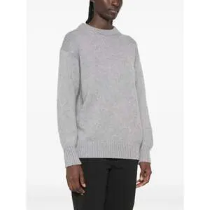 Malo Grey Cashmere Ribbed Knit Crew Neck Jumper - Gray