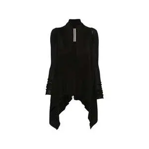 Rick Owens Rws Virgin Wool Fine Knit Asymmetrical Draped Cardigan - Black