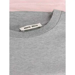 Miu Miu Cropped Jersey Top With Layered Sleeves - Gray