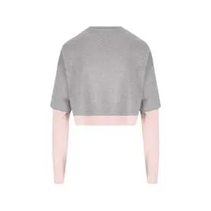 Miu Miu Cropped Jersey Top With Layered Sleeves - Gray