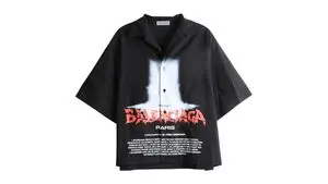 Balenciaga Printed Short Sleeve Bowling Shirt - Black