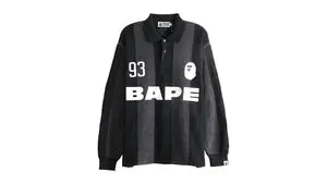 A BATHING APE Sta Stripe Pattern Jacquard Logo Relaxed Fit Long Sleeve Tee Shirt - Black