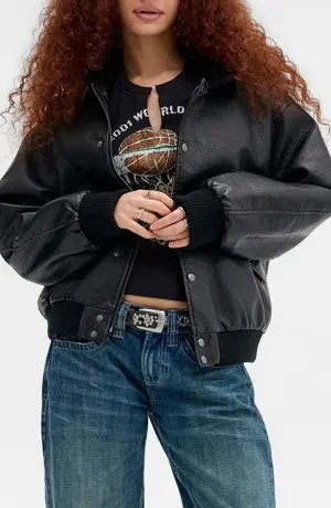 BDG URBAN OUTFITTERS Leon Faux Leather Bomber Jacket - Black