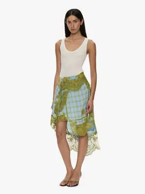 Christopher Esber Checked Cotton Handkerchief Envelope Midi Skirt With Embroidered Trim
