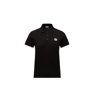 Moncler Logo Cotton Piquet Polo Shirt - Black