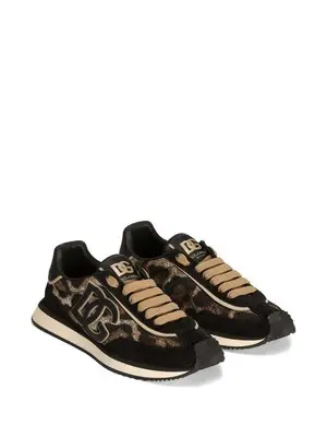 Dolce & Gabbana Padded Dg Sneakers In Leopard-print Fabric