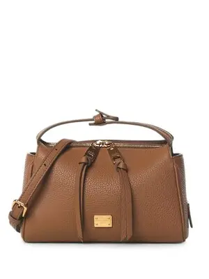 Dolce & Gabbana Vittoria Leather Tote Bag With Logo Plaque - Brown