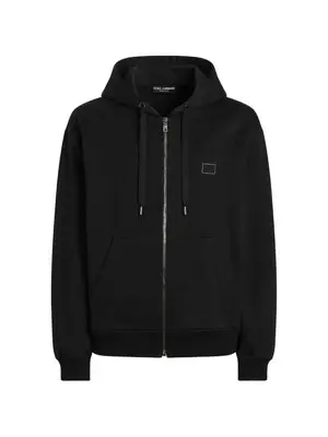 Dolce & Gabbana Cotton Hoodie With Logo Plaque - Black