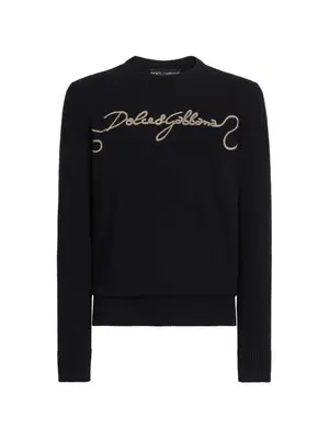 Dolce & Gabbana Embroidered Plain-knit Sweater - Blue