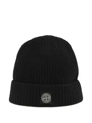 Stone Island Ribbed Knit Beanie With Logo
