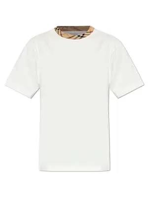 Burberry Cotton T-shirt With Check Collar - White