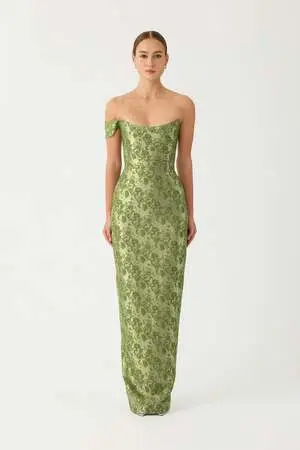 SAU LEE Jackson Brocade Gown - Green