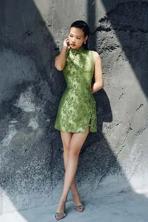 SAU LEE Ines Brocade Mini Dress - Green